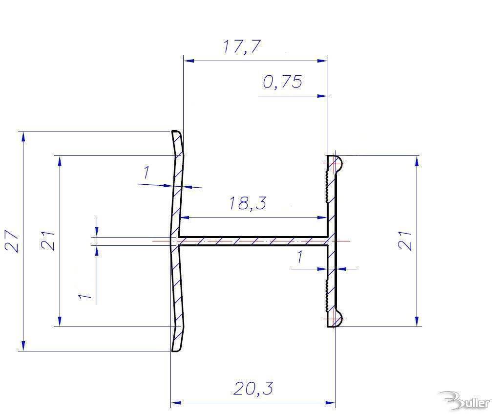 H Shape Joining Profile for 18mm Panels and Glass